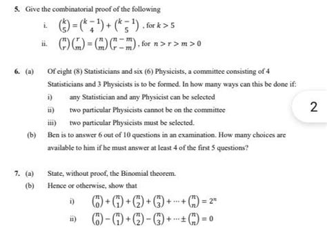 Solved Give The Combinatorial Proof Of The Following I Chegg
