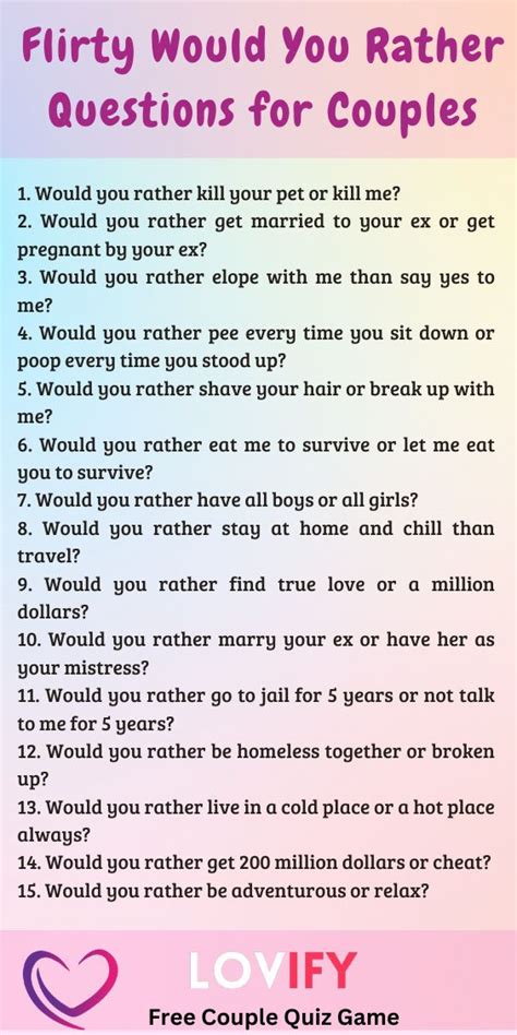 Flirty Would You Rather Questions for Couples | Get Lovify App For Fun Couple Quizzes in 2024 ...
