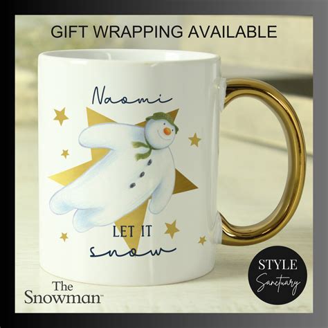 Personalised The Snowman Let It Snow Gold Handled Mug From Raymond