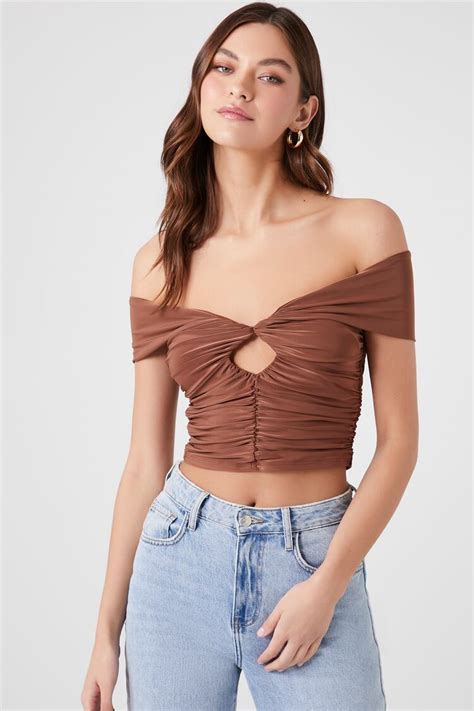 Off The Shoulder Shirred Crop Top Forever21us