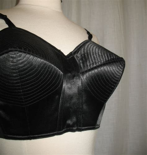 Vintage 1950s Black Satin Bullet Bra 41 Bust By Sewingmachinegirl