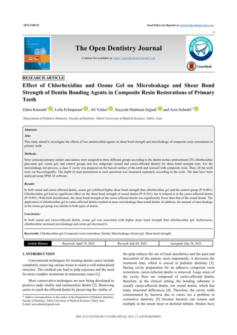 Pdf Effect Of Chlorhexidine And Ozone Gel On Microleakage And Shear Bond Strength Of Dentin