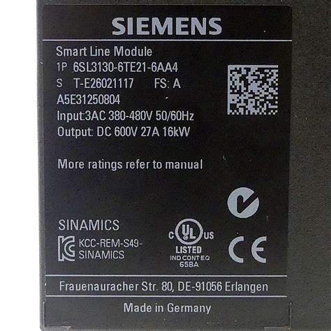 Siemens Sinamics S120 Smart Line Module F State A Buy Online