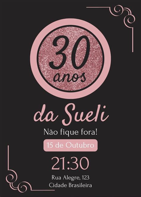 Convite Digital Aniversário Preto e Rosa Elo7