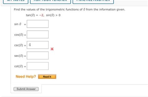 Find The Values Of The Trigonometric Functions Of
