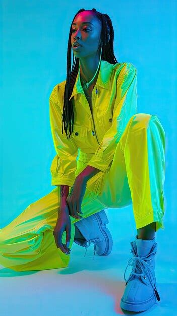 Premium Photo Neon Yellow And Neon Blue Model Fashion Photoshoot