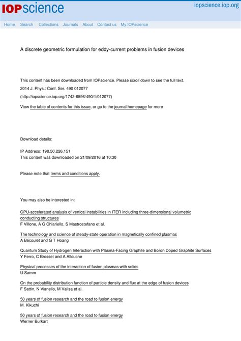 Pdf A Discrete Geometric Formulation For Eddy Current Problems In Fusion Devices