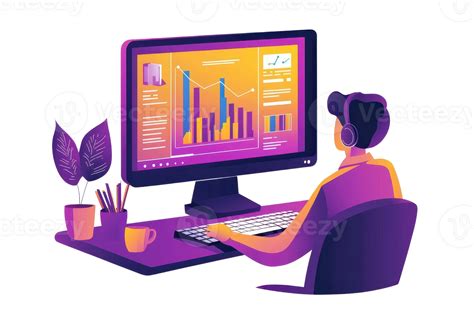 A Person Analyzing Colorful Data Visualizations On A Monitor While