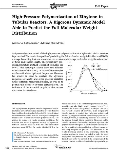 Pdf High Pressure Polymerization Of Ethylene In Tubular Reactors A Rigorous Dynamic Model