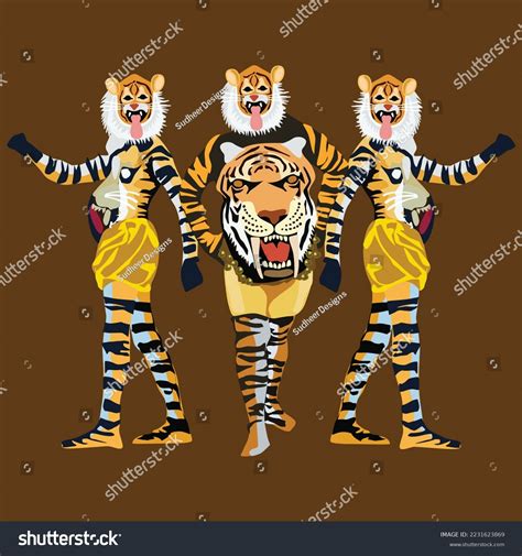 Kerala Onam Tiger Dance Pulikali Traditional Stock Vector Royalty Free