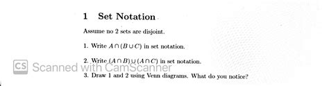 Solved 1 Set Notation Assume No 2 Sets Are Disjoint 1