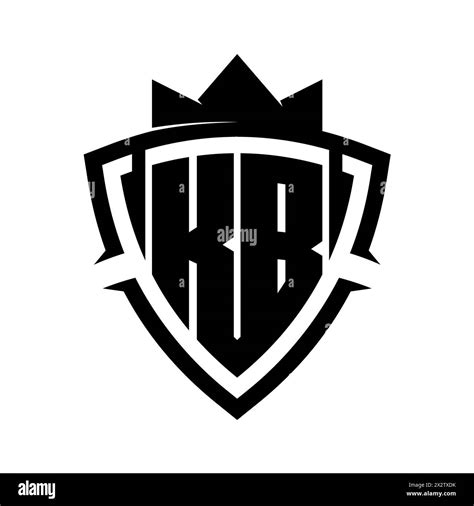 Kb Letter Bold Monogram With Triangle Curve Shield Shape With Crown Black And White Background