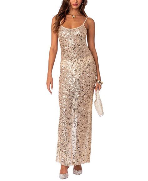 Sequin Sheer Mesh Maxi Dress