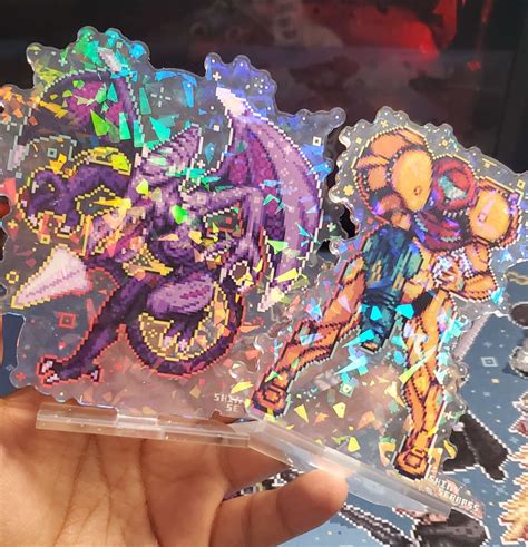 Metroid Samus Aran And Ridley Acrylic Standee Pixel Art Double Sided