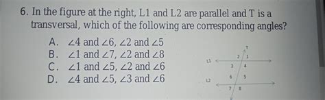 solved 6 in the figure at the right l1 and l2 are parallel and t is