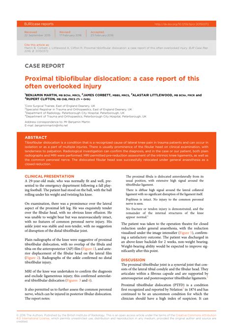 Pdf Proximal Tibiofibular Dislocation A Case Report Of This Often
