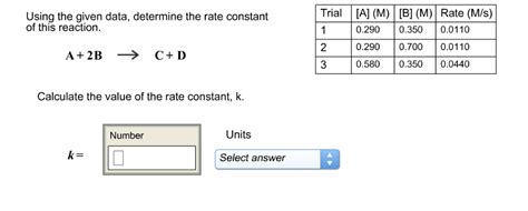solved 1 using the given data determine the rate constant