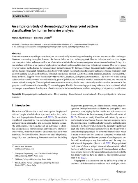 An Empirical Study Of Dermatoglyphics Fingerprint Pattern