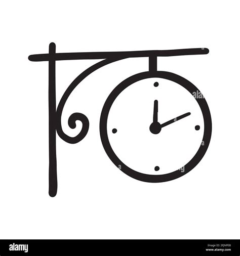 Hand Drawn Simple Circle Outdoor Clock Icon Of Black Color Doodle