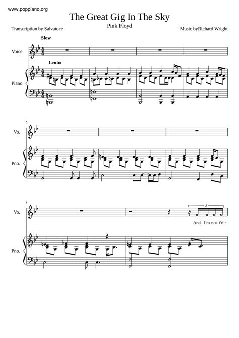 Pink Floyd The Great Gig In The Sky Sheet Music Pdf Free Score