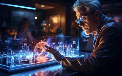 Scientist Analyzing Data On Holographic Display Premium Ai Generated