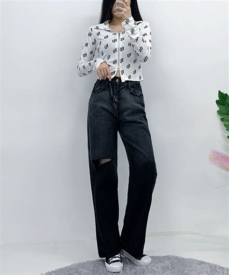 당일발송 와이드흑청바지 1color 펌킨 워싱 트임 흑청 찢청 와이드 9부 10부 롱 팬츠 바지 데님팬츠 사계절 꾸안꾸 봄옷