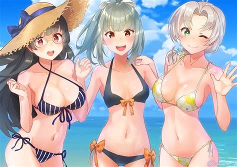 鳥海艦これ 衣笠艦これ 「バリ水着があらわれた ガサ水着があらわれた トリ水着があらわれた」いずみくまのイラスト