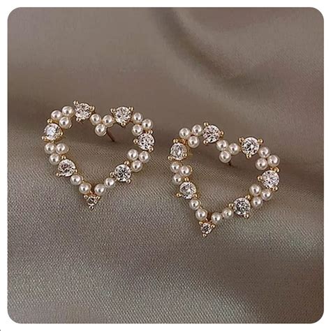 Heart Rhinestones Pearl Wedding Earrings Fashion Jewelry Jewelry