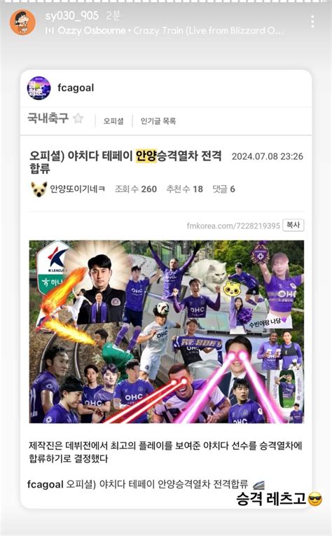 안양 승격 열차 짤 본 박소영 치어리더 포텐 터짐 화제순 에펨코리아