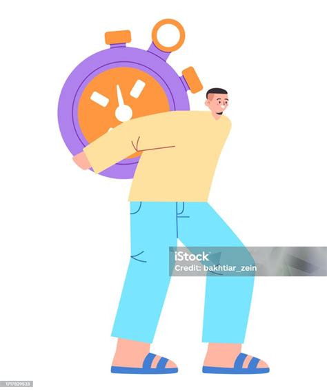 남자는 무거운 시계 스톱워치 시간 압력 과부하 과부하 개념 평면 그리기 그림을 가져온다 나름에 대한 스톡 벡터 아트 및 기타 이미지 Istock