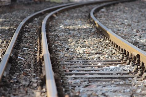 Railroad Tie Track Mode Of Transportation Close Up Railroad Track