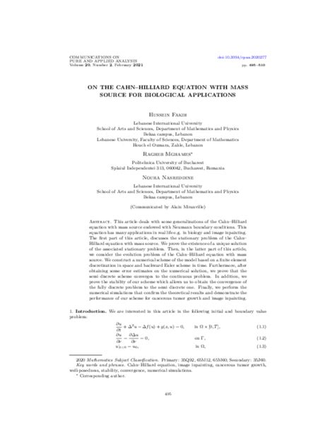 Pdf On The Cahn Hilliard Equation With Mass Source For Biological Applications