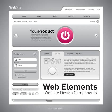 Web Ui Controls Elements Gray And Blue On Light Background 3