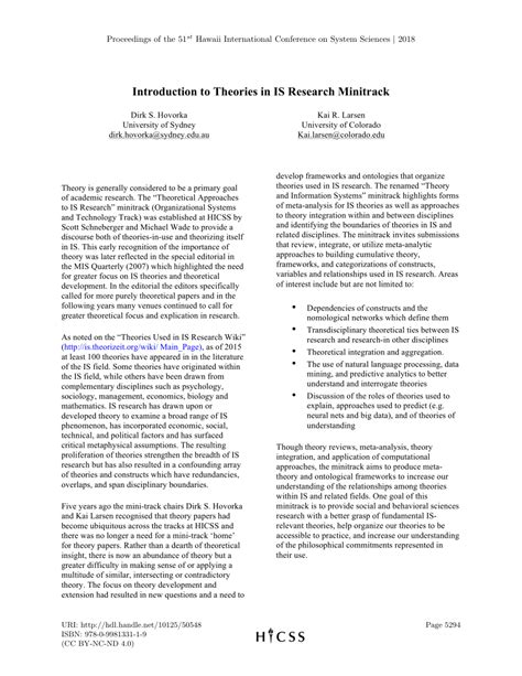 Pdf Introduction To The Minitrack On Theory And Information Systems
