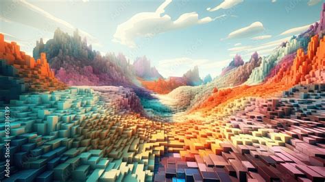 Cube Voxel Surface Landscape Illustration Background Abstract 3d