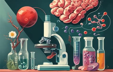 Microscope With Brain Illustration In Background Premium Ai Generated