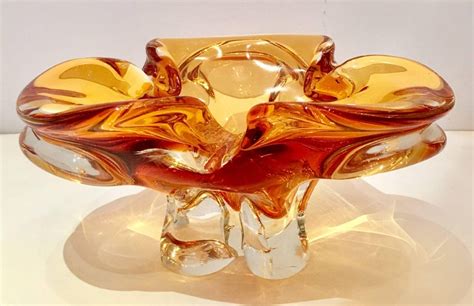 Mid Century Art Glass Amber Footed Bowl By Chalet Canada At 1stdibs
