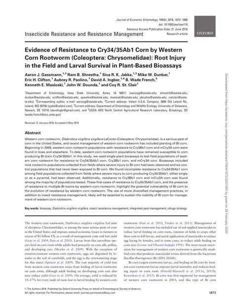 Pdf Evidence Of Resistance To Cry3435ab1 Corn By Western Corn
