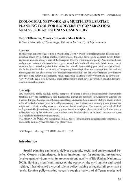 Ecological Network As A Multi Level Spatial Planning Tool For