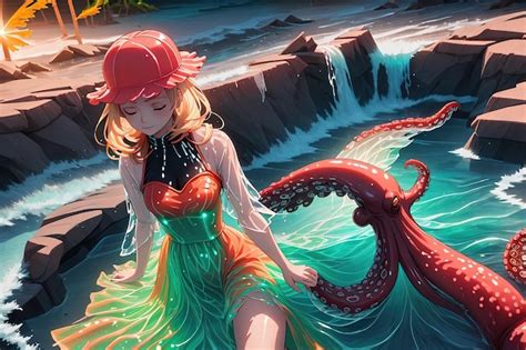 Premium Ai Image Cute Octopus Anime Manga Girl Illustration