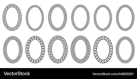 Greek Key Oval Frame Set Ellipse Ancient Designs Vector Image
