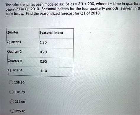 the sales trend has been modeled as sales 3t 200 where t time in