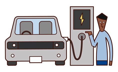 전기 자동차를 충전하는 사람 남성의 그림 무료 일러스트 소재집 Kukukeke