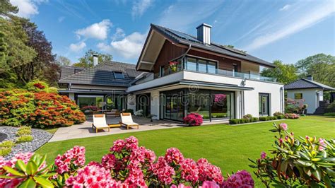 Modern Luxury House With Vibrant Garden And Sunny Backyard Fresh