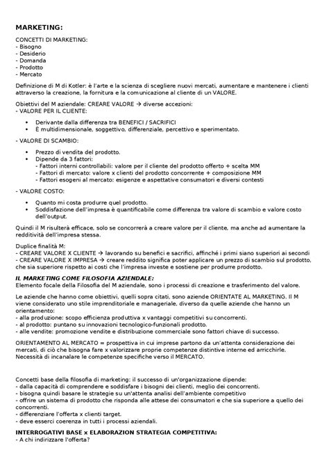 Marketing Riassunto Corto Docsity