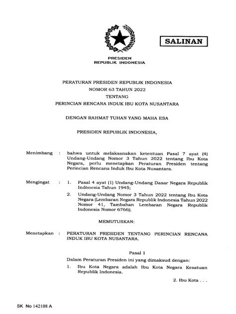 2022perpres063 Rencana Induk Ikn Pdf