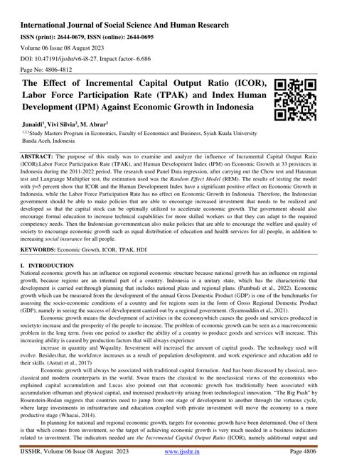 Pdf The Effect Of Incremental Capital Output Ratio Icor Labor Force Participation Rate