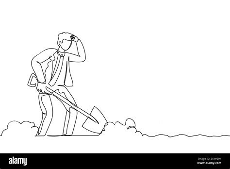 Continuous One Line Drawing Tired Businessman Wipes Sweat On His