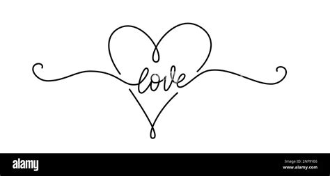 Love Word Continuous One Line Lettering With Heart Shape Vector