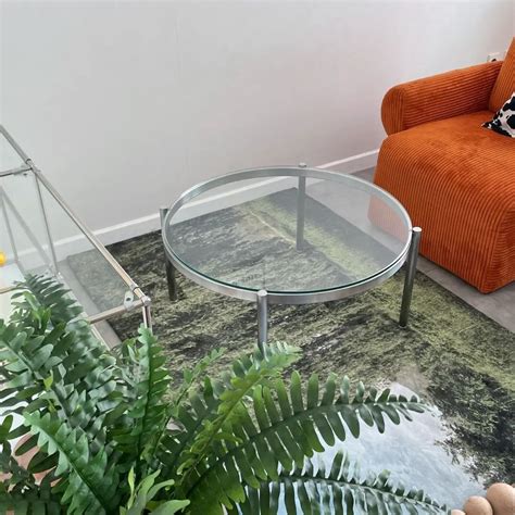 Kgmetal 700파이 원형 밴딩테이블 8t 투명 강화유리 스텐 헤어라인 마감